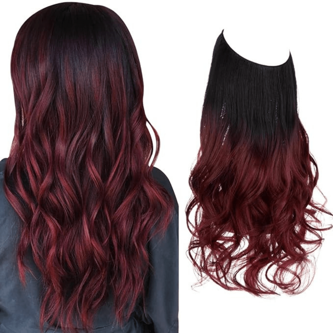 Black to Wine Red Ombre 22 Inch Wavy Halo Hair | Thathair