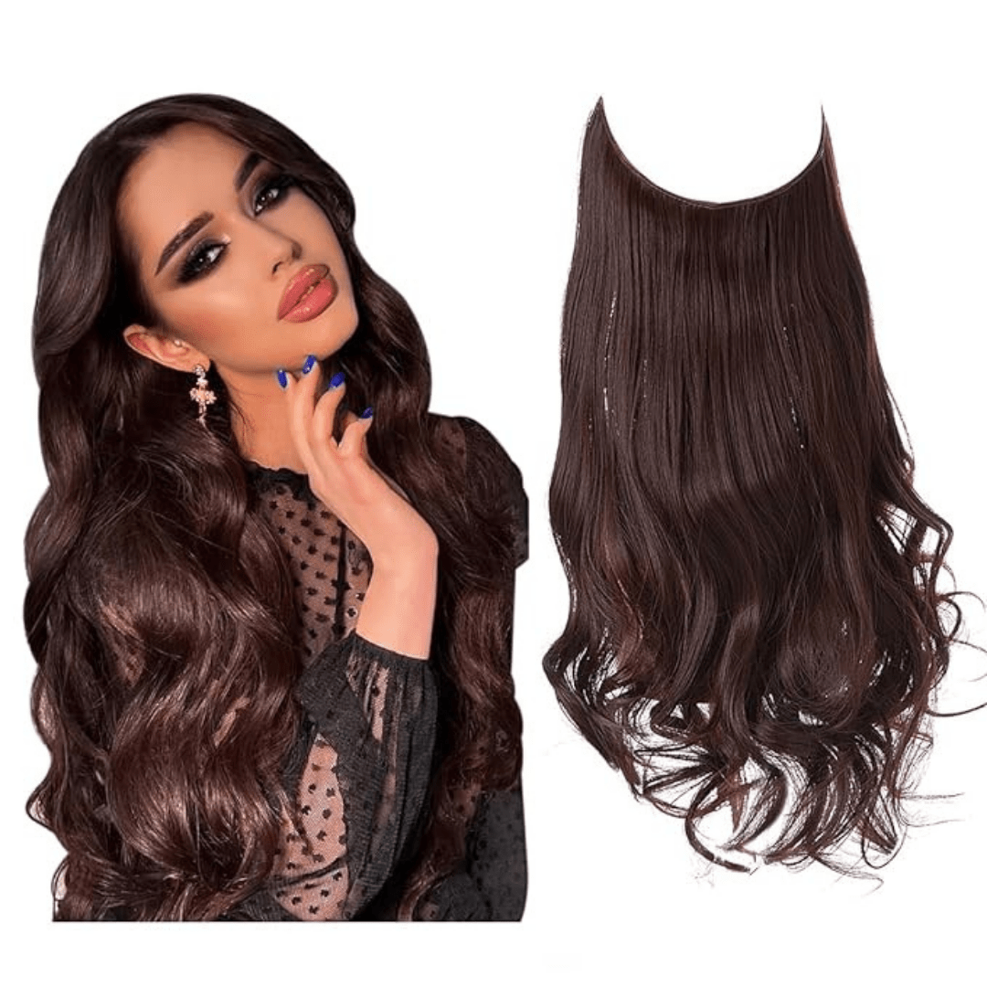 Dark Auburn 14 Inch Wavy Halo Hair Extensions | Thathair