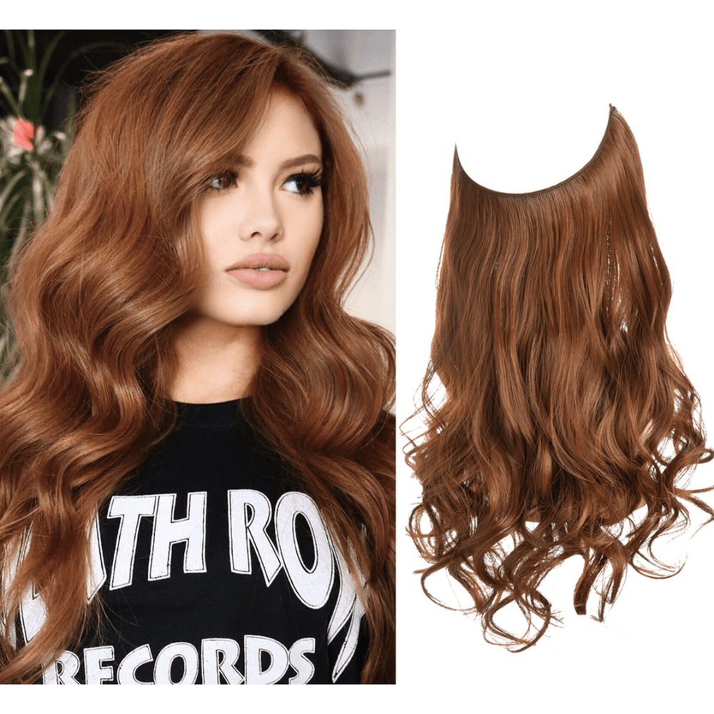 Light Auburn Wavy Halo Hair Extensions | Thathair